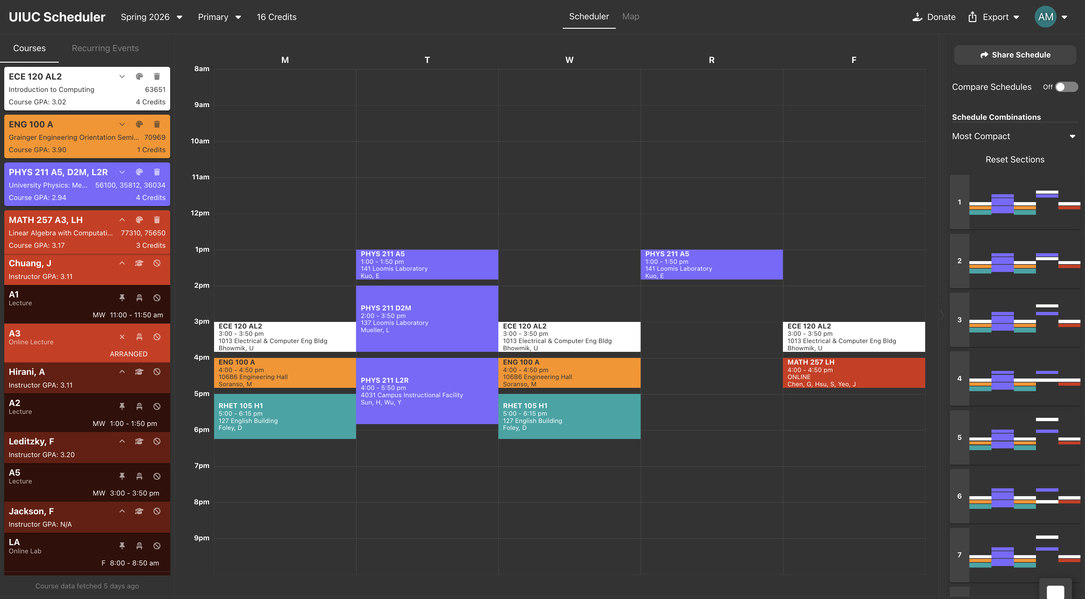 UIUC Scheduler - Free Course Schedule Builder for University of Illinois